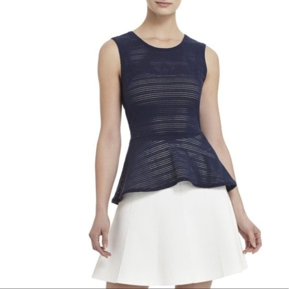 BCBGMaxAzria | Tops | Bcbg Maxazria Evia Lace Peplum Top Dark Blue Xs ...